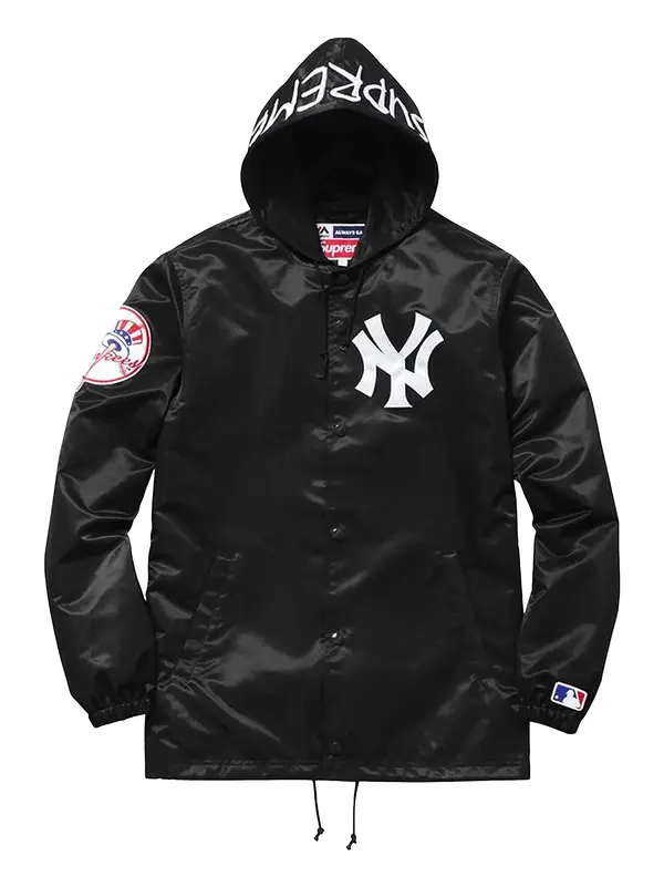 Supreme X Yankees Satin Hooded Coaches Jacket - Black