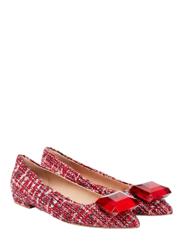 GIANVITO ROSSI Embellished Bouclé Ballet Flats - Red