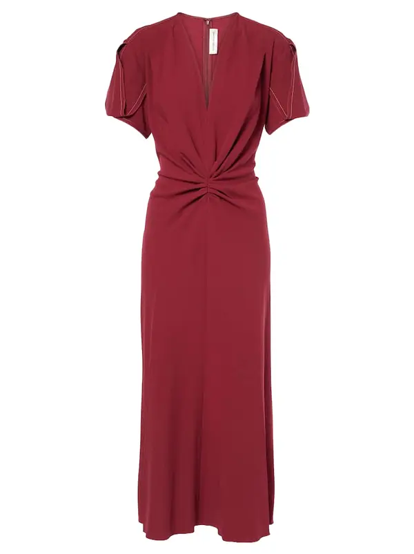 Victoria Beckham Gathered Wool-blend Midi Dress - Red