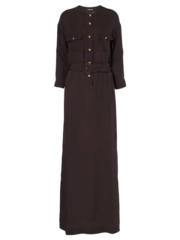 TOM FORD Striped Belted Shirt Dress - Brown