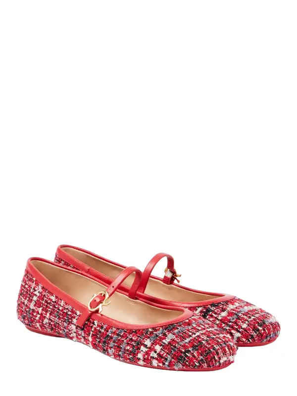 GIANVITO ROSSI Carla Bouclé Mary Jane Flats - Red