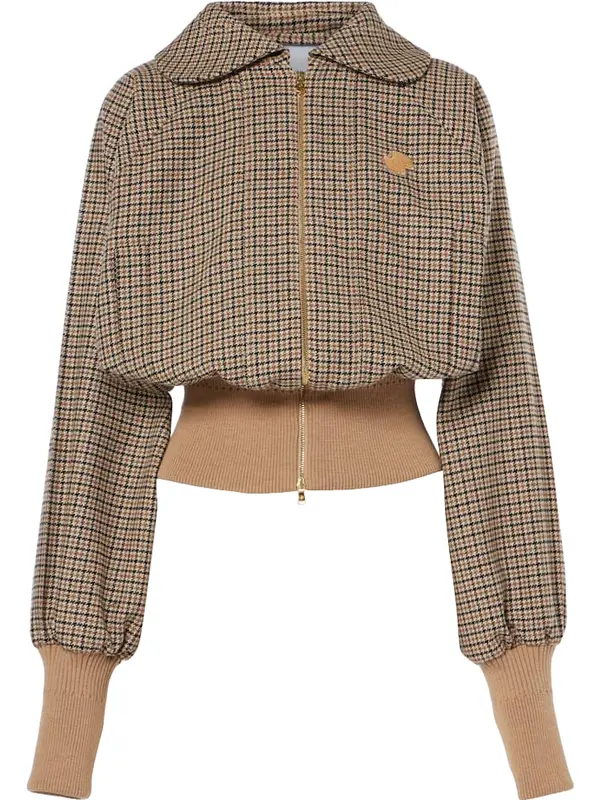 Patou Houndstooth Wool-blend Flannel Bomber Jacket - Beige