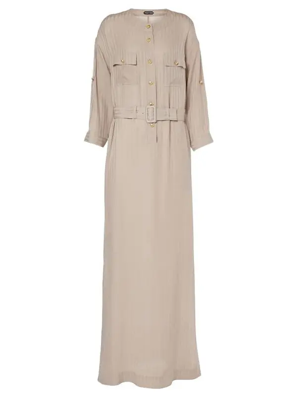 TOM FORD Striped Belted Shirt Dress - Beige