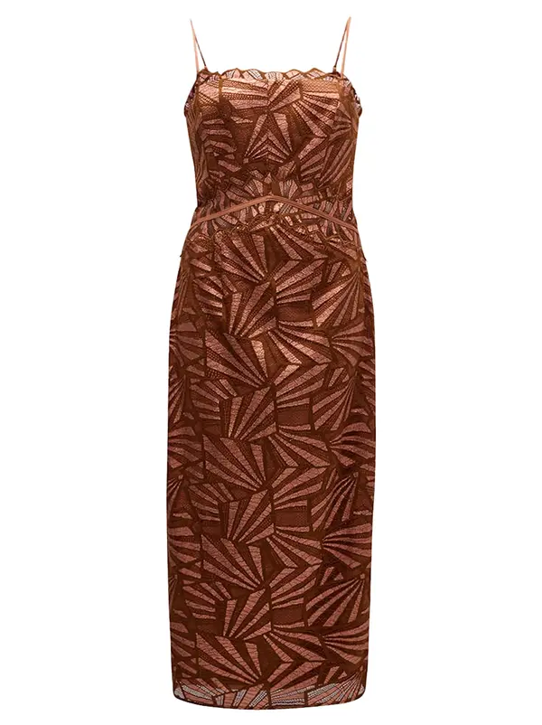 Ramy Brook Nonie Geometric Lace Midi Dress - Bronze Lace
