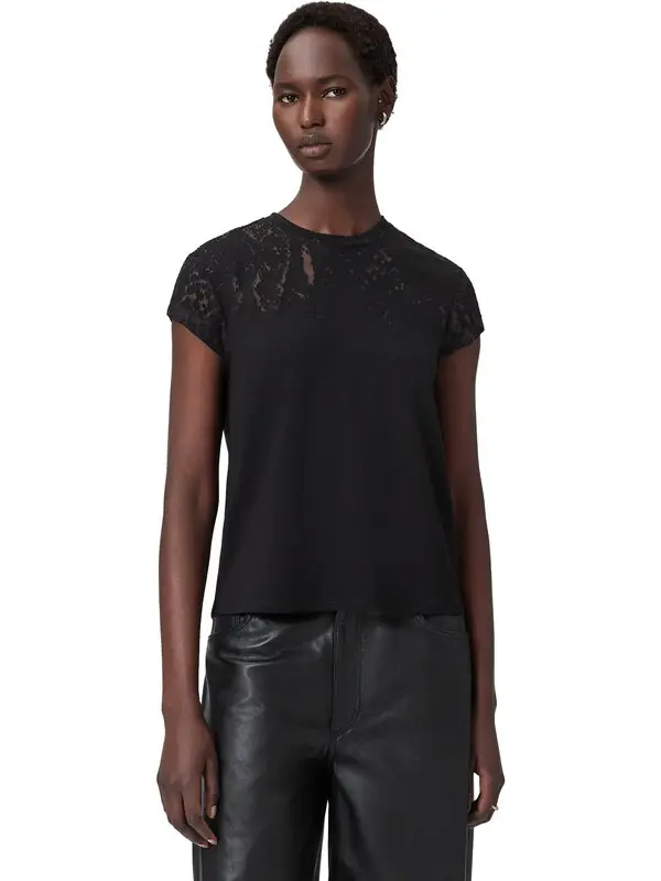 ALLSAINTS Anna Snake Print Devore T-shirt - Black