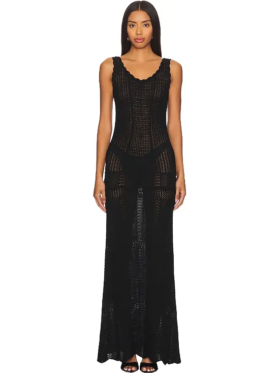 Norma Kamali Scoop Neck Tank Crochet Dress - Black