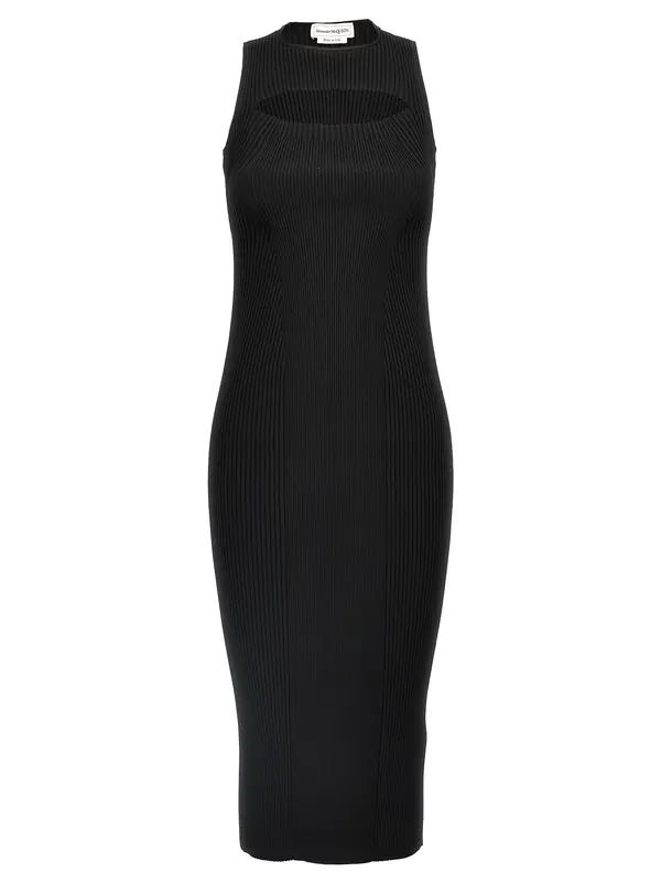 Alexander McQueen Ribbed Knit Midi Dress - Black