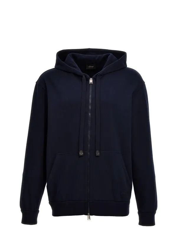 Brioni Piquet Cotton Hoodie - Blue