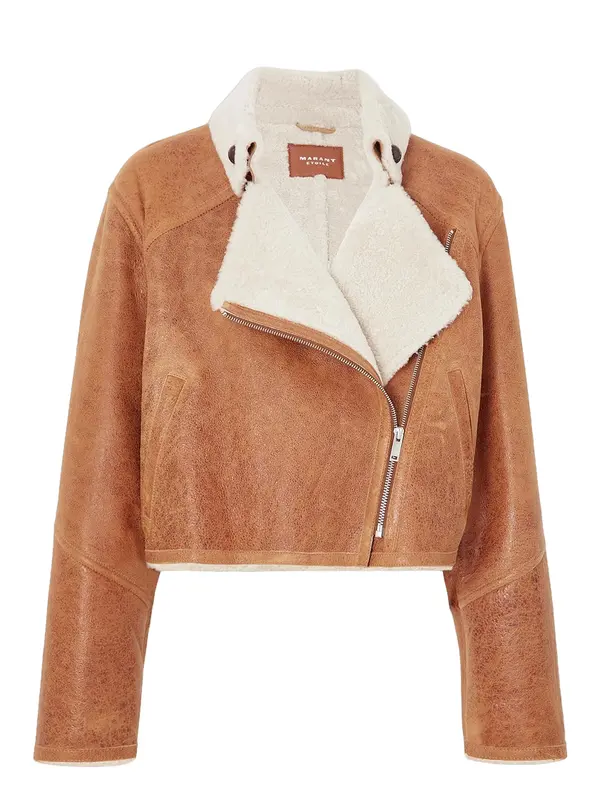 MARANT ETOILE Apstya Cropped Shearling Jacket - Camel