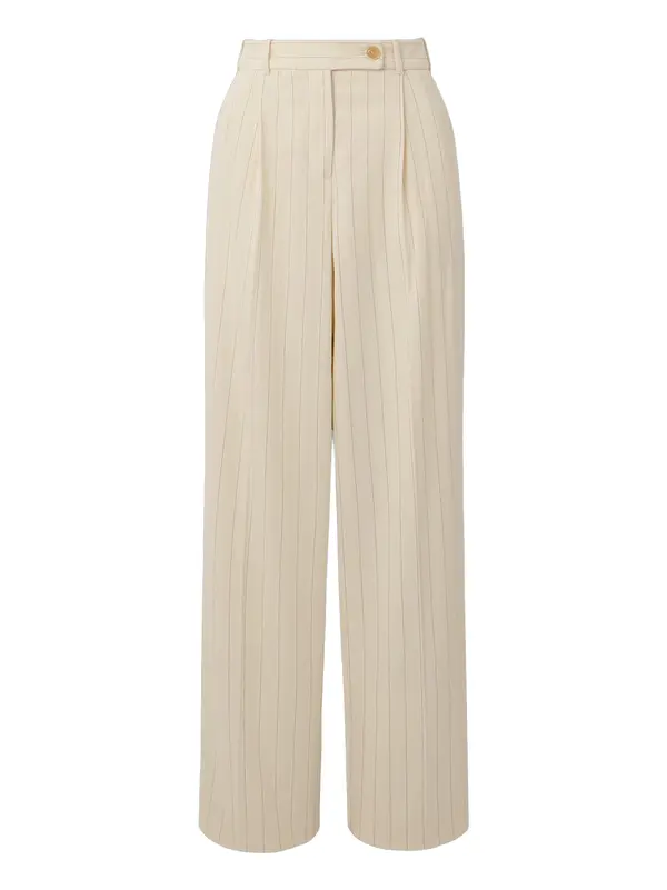Zimmermann Pleated Pinstriped Wide-leg Pants - Cream