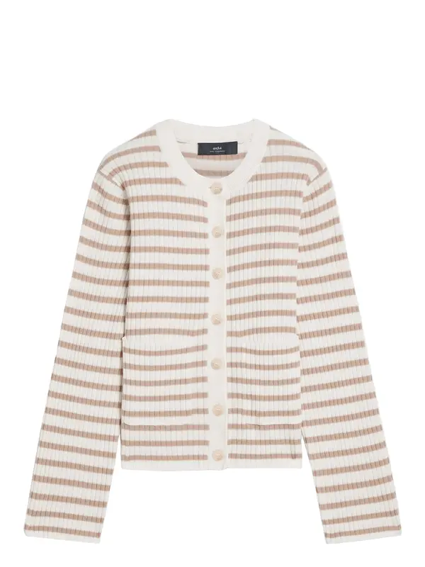 Arch4 Zoe Striped Ribbed Cashmere Cardigan - Ivory
