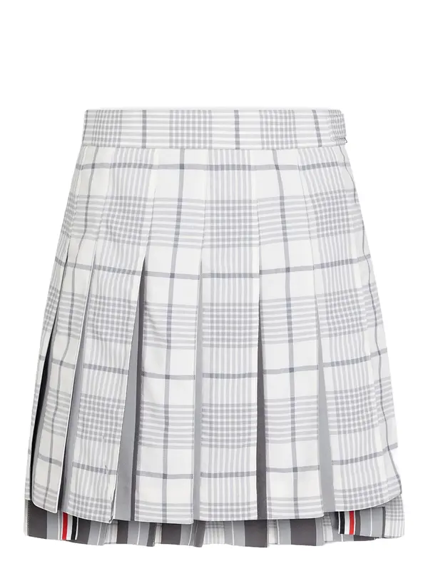 Thom Browne Poplin-paneled Pleated Prince Of Wales Checked Wool Mini Skirt - Gray