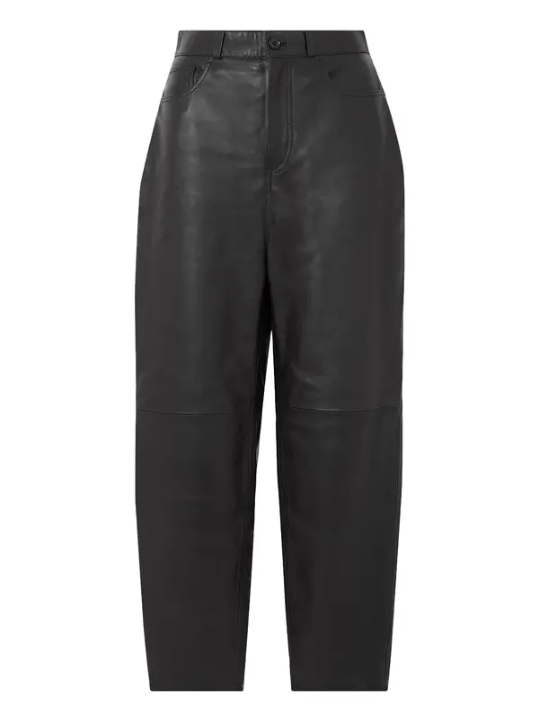 TOTEME Cropped Tapered Leather Pants - Black