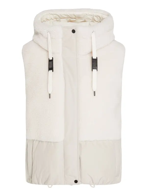 Brunello Cucinelli Shell-paneled Teddy Fleece Hooded Down Vest - Ecru