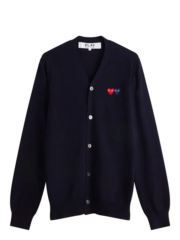 Play Comme Des Garcon Double Heart Cardigan - Navy