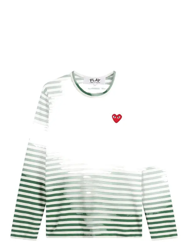 Play Comme Des Garcon Long Sleeve Heart Stripe Logo T-shirt - Green/white/red