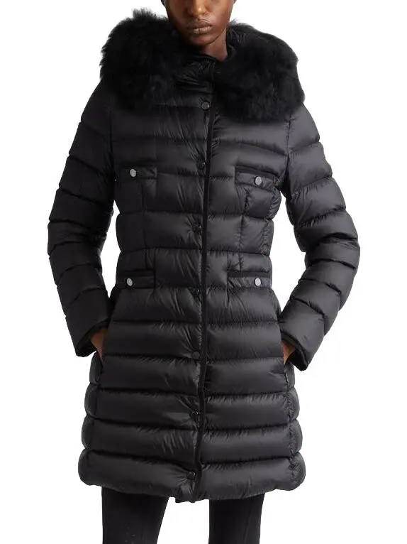 Moncler Hirmafur Hooded Down Jacket With Shearling Trim - Black/black