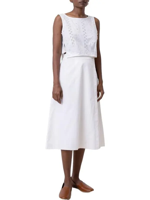 REISTOR Overlap Midi Skirt With Button Detailing - Coconut White