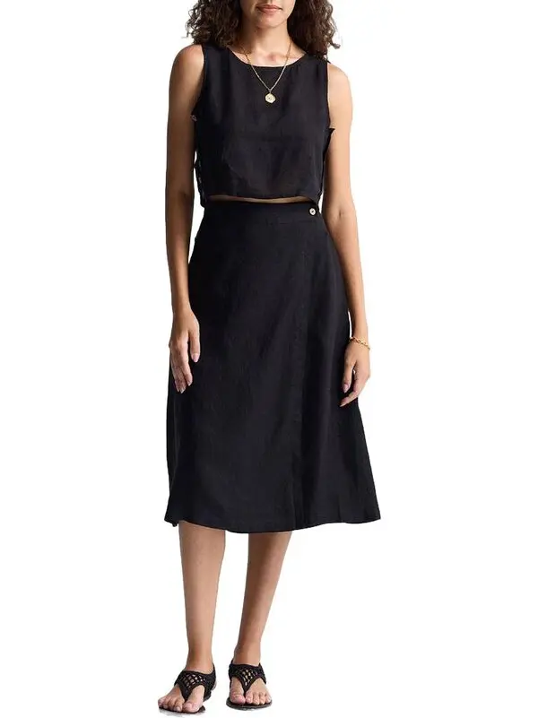 REISTOR Overlap Midi Skirt With Button Detailing - Solid