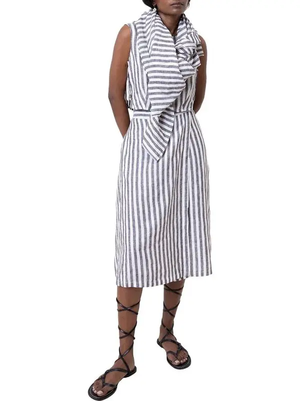 REISTOR Overlap Midi Skirt - Striped Linen