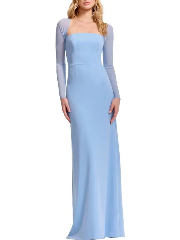 Dress The Population Maxwell Square Neck Long Sleeve Gown - Sky