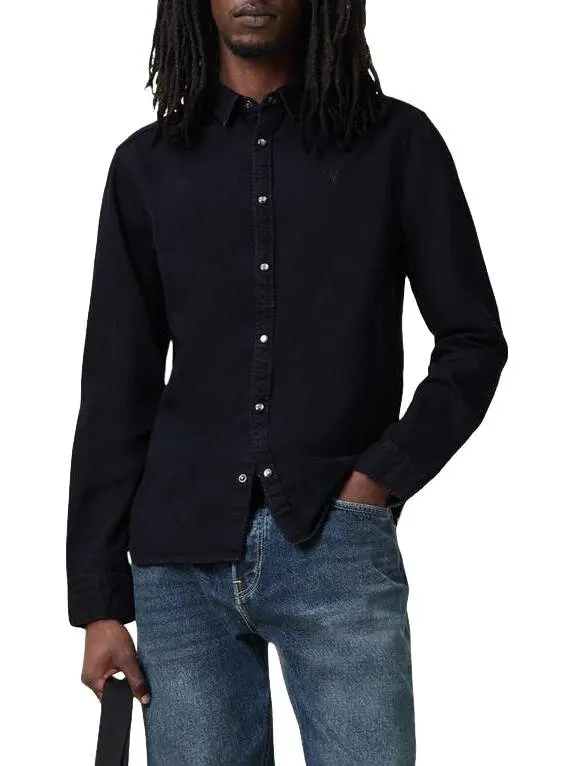 ALLSAINTS Gleason Cotton Denim Snap-up Shirt - Blue Black