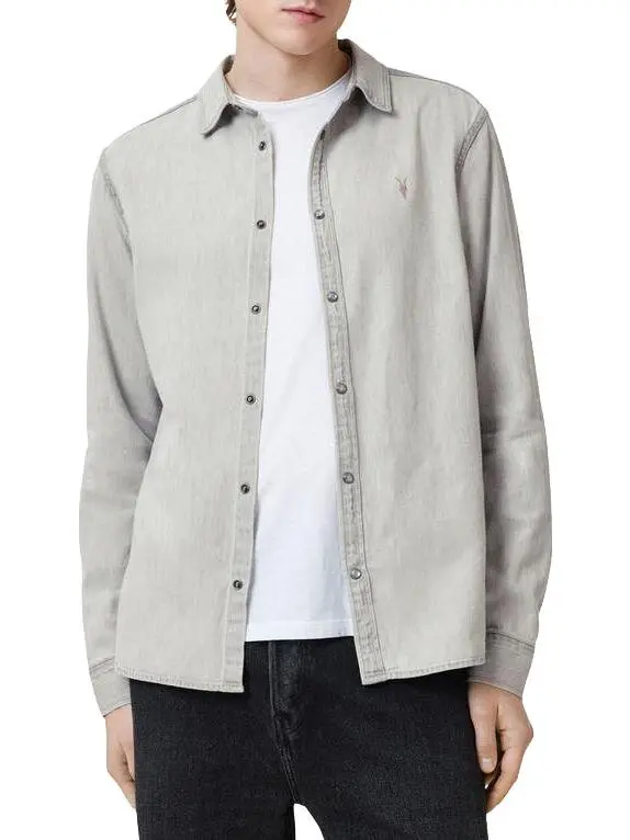 ALLSAINTS Gleason Cotton Denim Snap-up Shirt - Grey