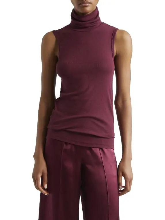 ATM Anthony Thomas Melillo Rib Sleeveless Turtleneck Top - Merlot