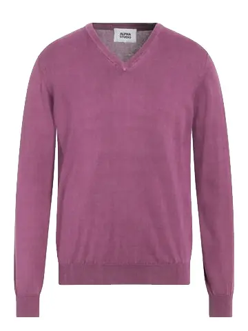 Alpha Studio Knitted V-neck Sweater - Purple