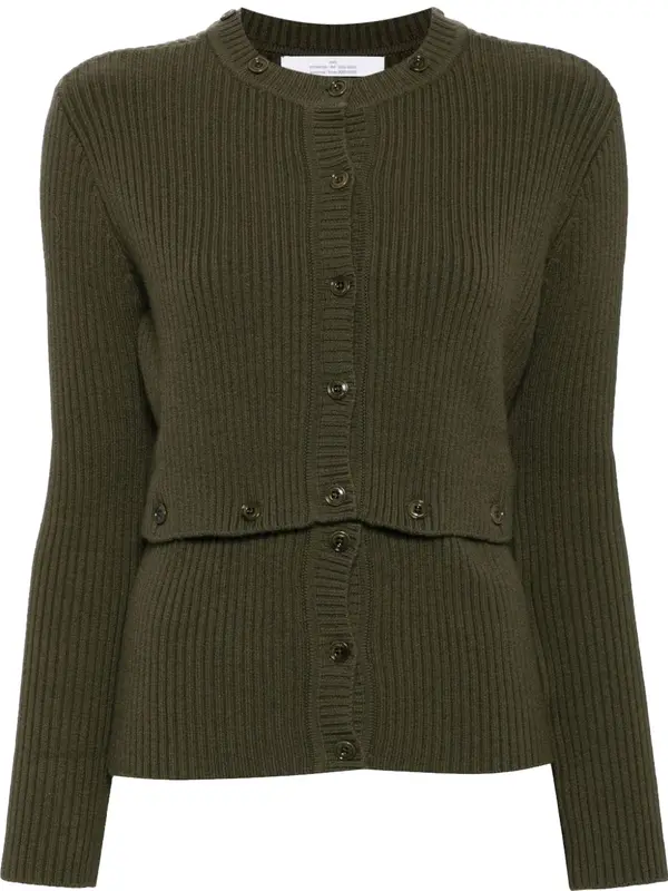 Rokh Multi-button Ribbed Knit Cardigan - Green