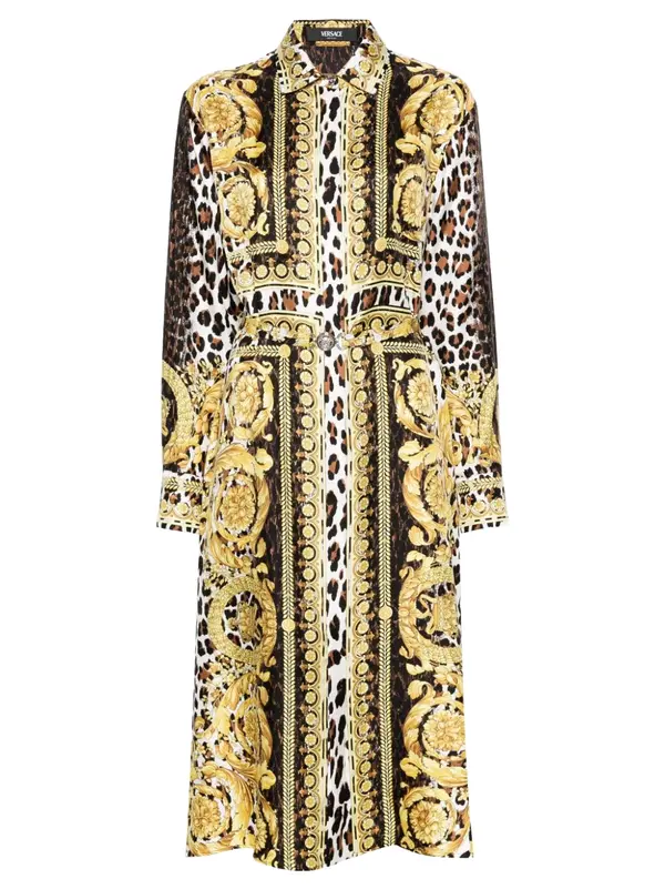 Versace Wild Barocco Foulard Shirt Dress - Gold