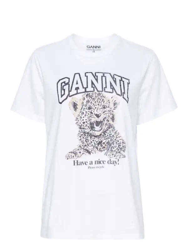 GANNI Leopard Jersey T-shirt - White