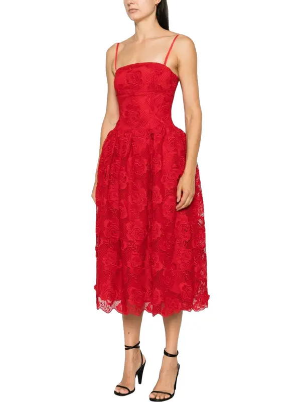SELF-PORTRAIT Bandeau-style Lace Midi Dress - Red