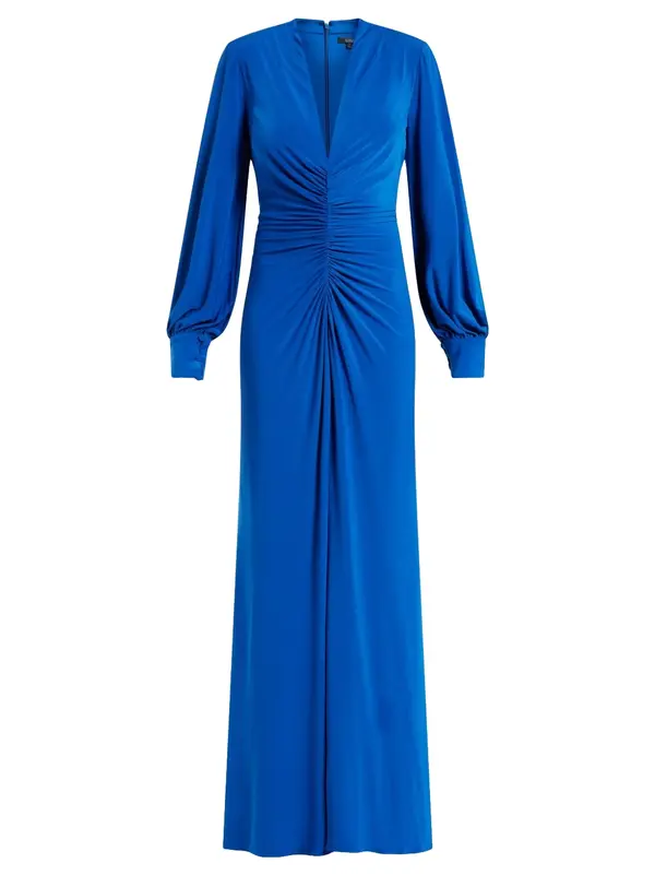 Badgley Mischka Ruched V-neck Dress - Blue