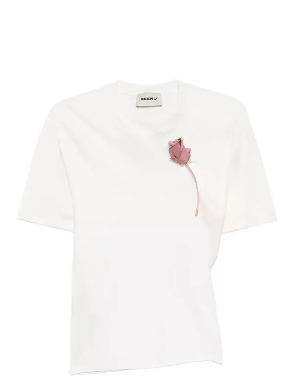 SEEN USERS Suspended-rose Asymmetrical T-shirt - White