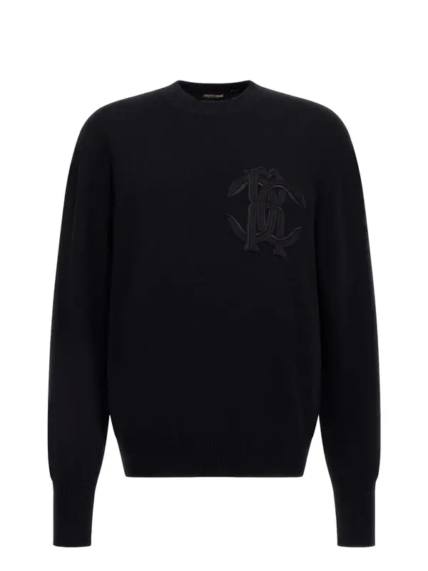 Roberto Cavalli Logo-embroidered Wool Sweatshirt - Black