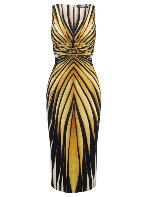 Roberto Cavalli Graphic Print Midi Dress - Gold