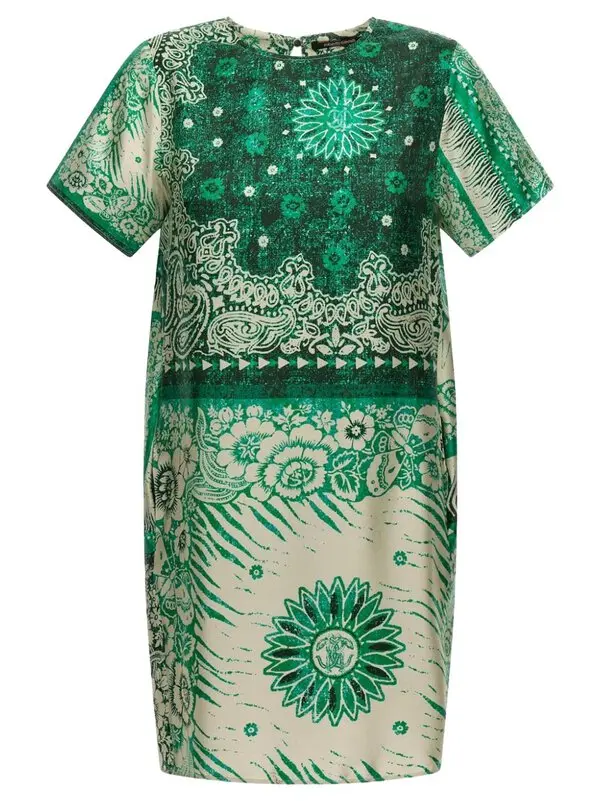 Roberto Cavalli Bandana Print Silk Mini Dress - Green