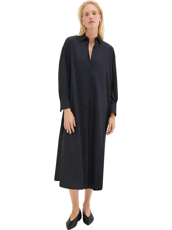 Theory Oversized Shirt Dress In Stretch Flannel - Charcoal Melange