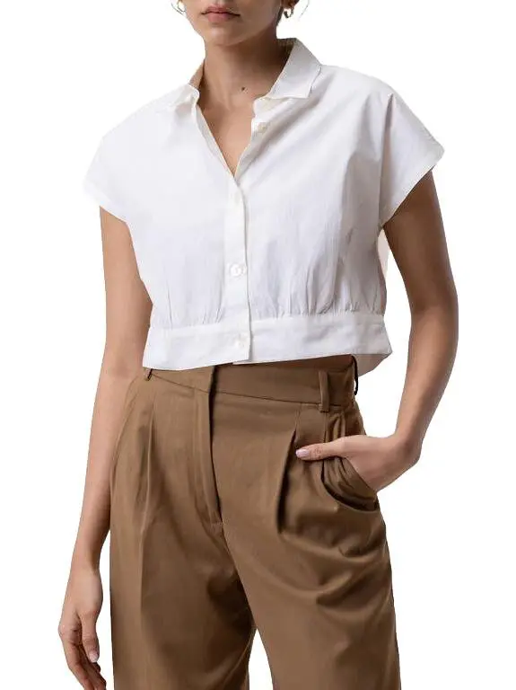 REISTOR Oversized Crop Shirt With Cinched Waist - Off-white