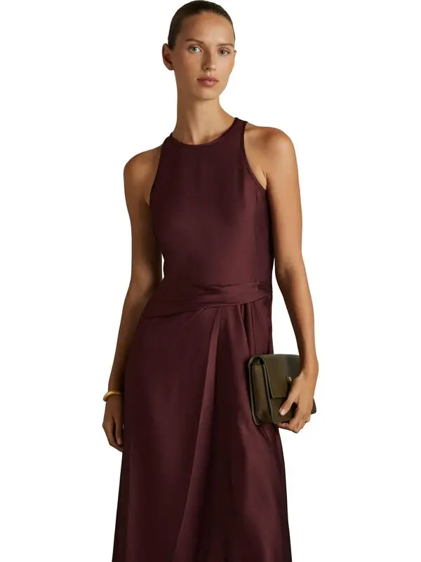 REISS Micah Petite Satin Tuck Midi Dress - Burgundy