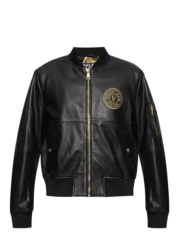 Versace V-emblem Leather Bomber Jacket - Black