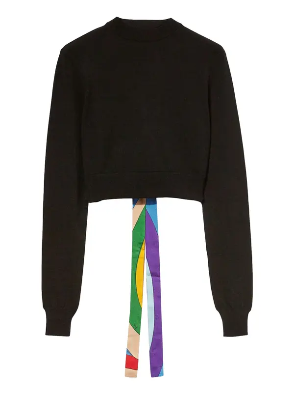 Emilio Pucci Abstract-print Trim Cropped Sweater - Black