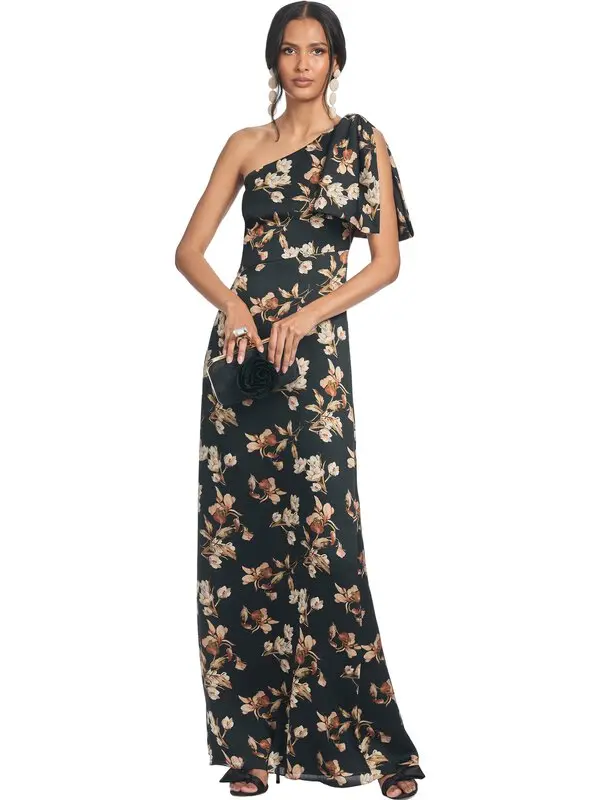 Sachin & Babi Chelsea Printed Crinkle Georgette Gown - Black Venetia Petal