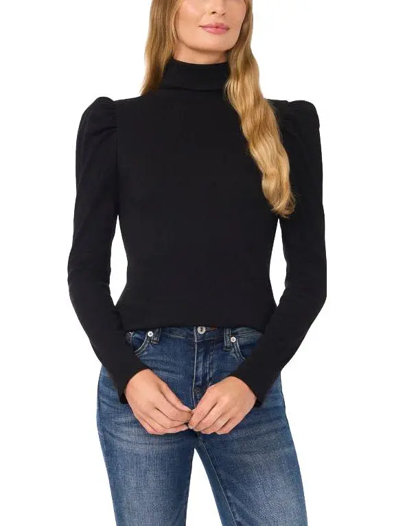 CECE DUPRAZ Gathered Sleeve Turtleneck Top - Rich Black