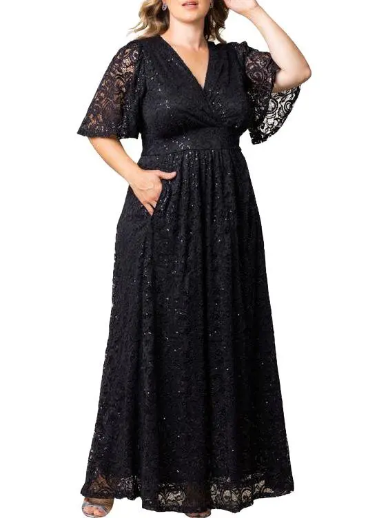 KIYONNA Luminous Sequin Lace A-line Gown - Onyx