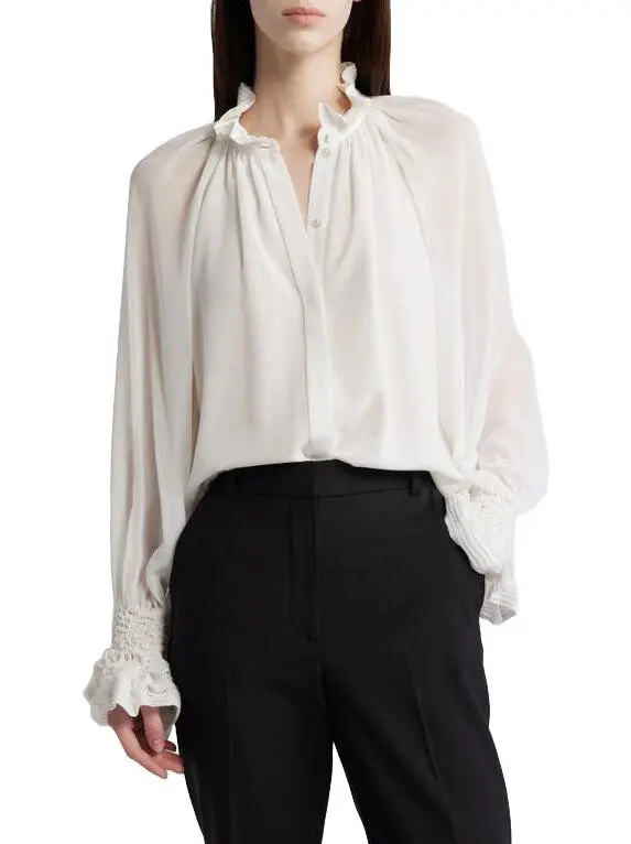 Kobi Halperin Effie Shirred Neck Chiffon Top - Ivory