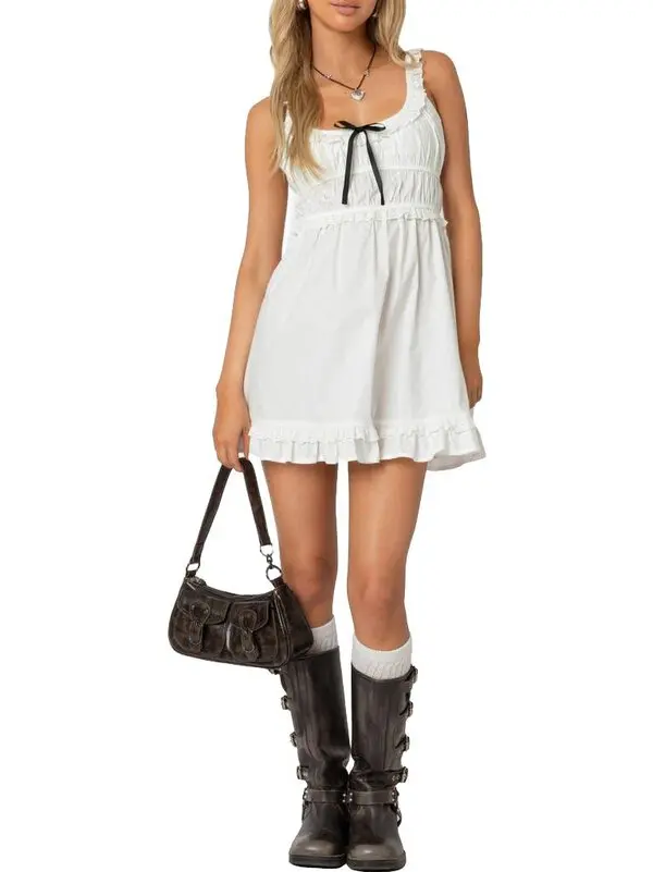 EDIKTED Eyelet Ruffle Minidress - White