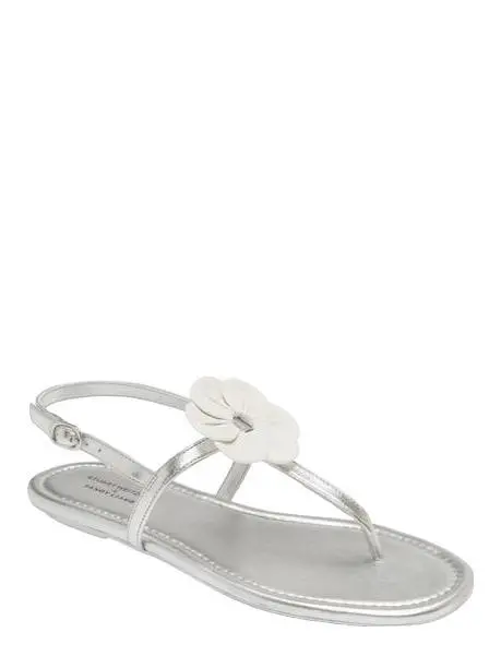 STUART WEITZMAN X Sandy Liang T-strap Slingback Sandal - Silver/white