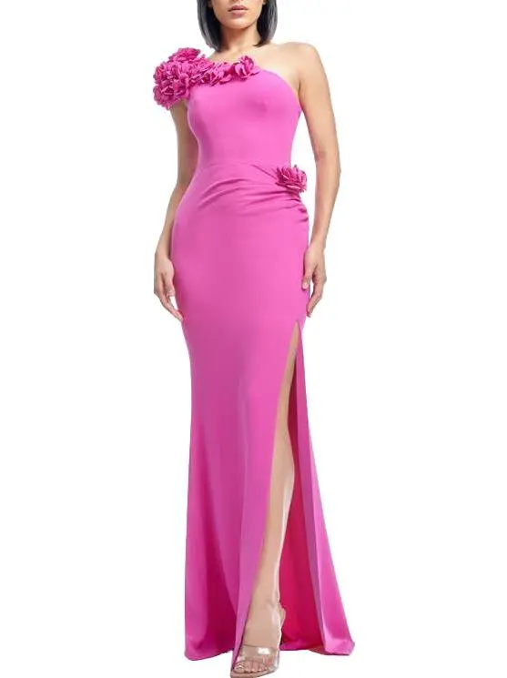 Dress The Population Aubrielle Asymmetric Gown - Bright Fuchsia
